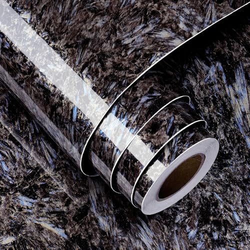 FunStick Black Marble Contact Paper for Countertop Contact Paper Waterproof Blue Black Marble Wallpaper Peel and Stick Countertops for Kitchen Removable Wall Paper for Bathroom Cabinets Desk 12"x200"