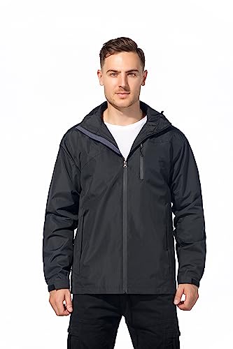 CorBuyit Men's Lightweight Waterproof Rain Jacket with Hood, Breathable Outdoor Coat for Work or Hiking