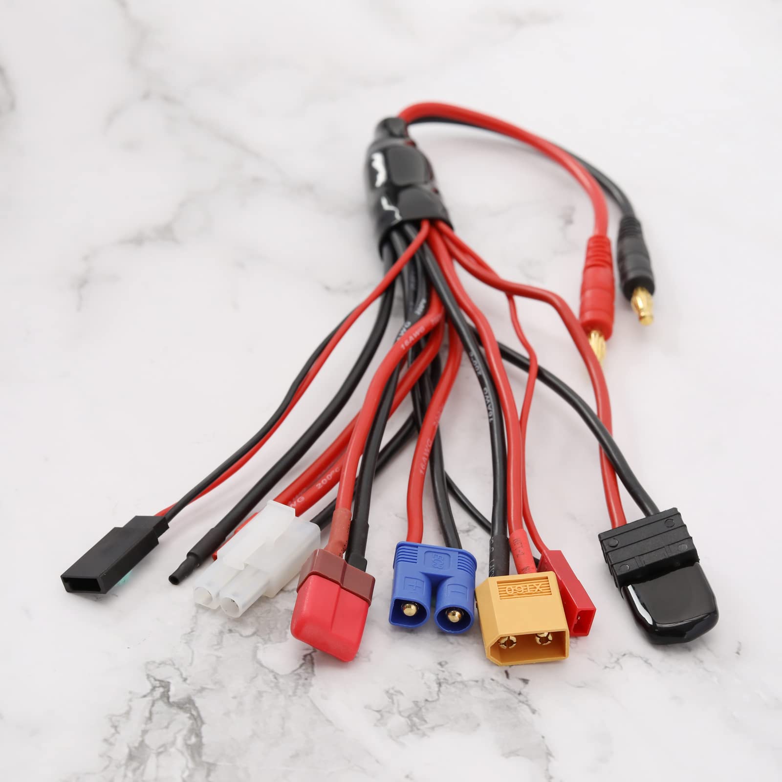 Micro Traders 8 in 1 Charger Adapter Connector Splitter Cable RC Battery Multi Charger to 4.0mm Banana Plug for TRX DIY Bare Wire JST T Plug XT60 EC3 FUTABA TA-Miya