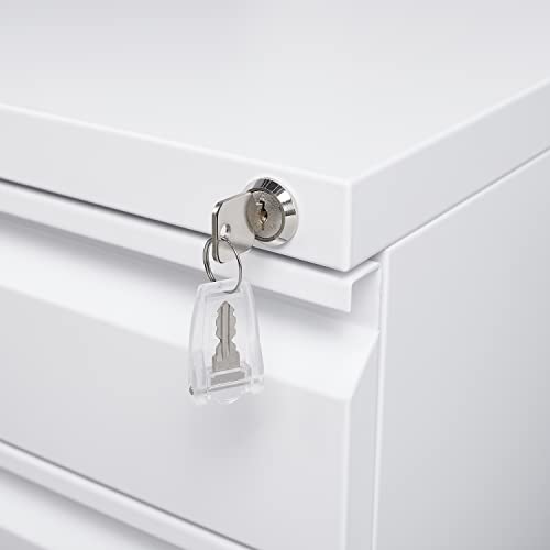 Modern Office File Cabinet 3 Drawer File Cabinet Metal Filing Cabinet on Anti-tilt Wheels Mobile Lateral Printer Stand Office File Cabinets for Home Office Organization and Storage (White)