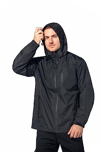 CorBuyit Men's Lightweight Waterproof Rain Jacket with Hood, Breathable Outdoor Coat for Work or Hiking