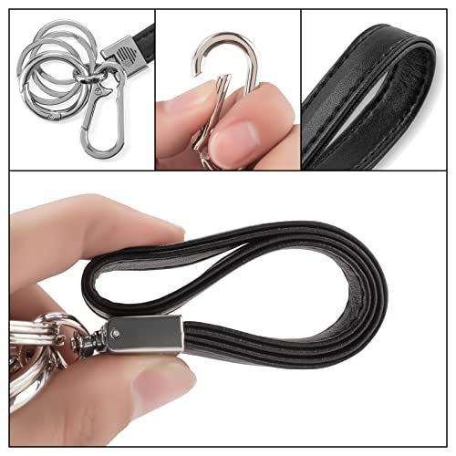 GAOSHIXW Genuine Leather Keychain Universal Wristlet Keychain, Key Chain for Men and Women Car Accessories (Light black)