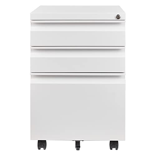 Modern Office File Cabinet 3 Drawer File Cabinet Metal Filing Cabinet on Anti-tilt Wheels Mobile Lateral Printer Stand Office File Cabinets for Home Office Organization and Storage (White)