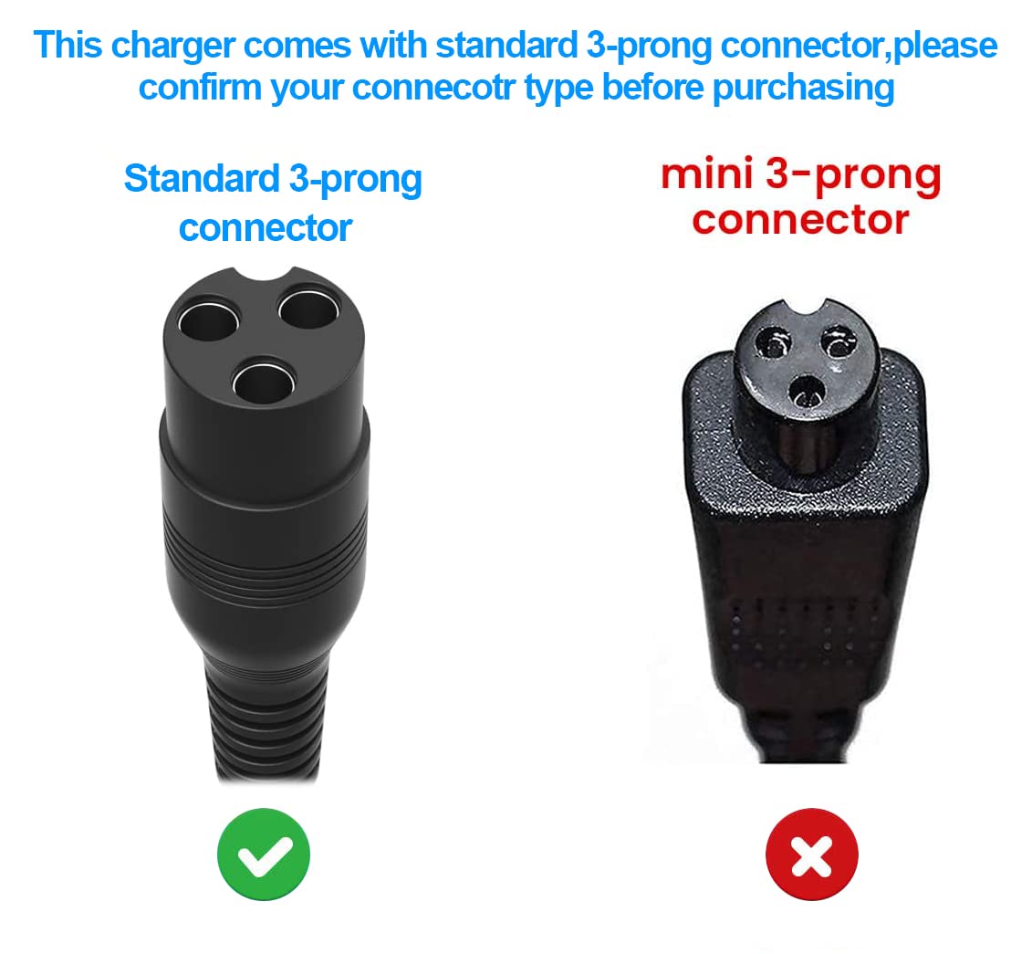 Fast Charging Scooter Battery Charger Standard 3-Prong Inline for Razor E100 E125 E150 E200S E175 E300 E500 MX350, Pocket Mod, Sports Mod and Dirt Quad, Charger Power Supply Cord