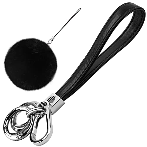 GAOSHIXW Genuine Leather Keychain Universal Wristlet Keychain, Key Chain for Men and Women Car Accessories (Light black)