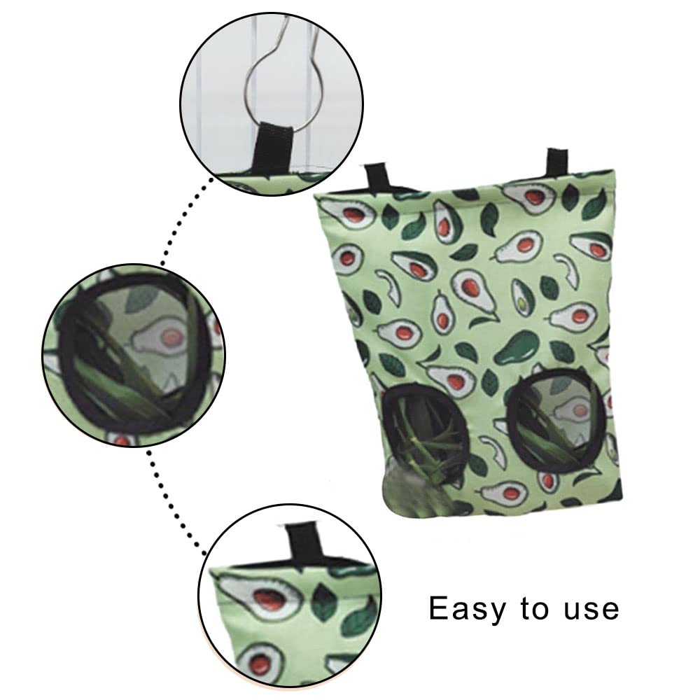 LELEVTXP Pig Guinea Hay Feeder Rabbit Feeder Hanging Rabbit Hay Feeder Bag Foldable Hay Storage Bag for Rabbit Guinea Pig Hamster Chinchilla (Avocado-2 Holes)