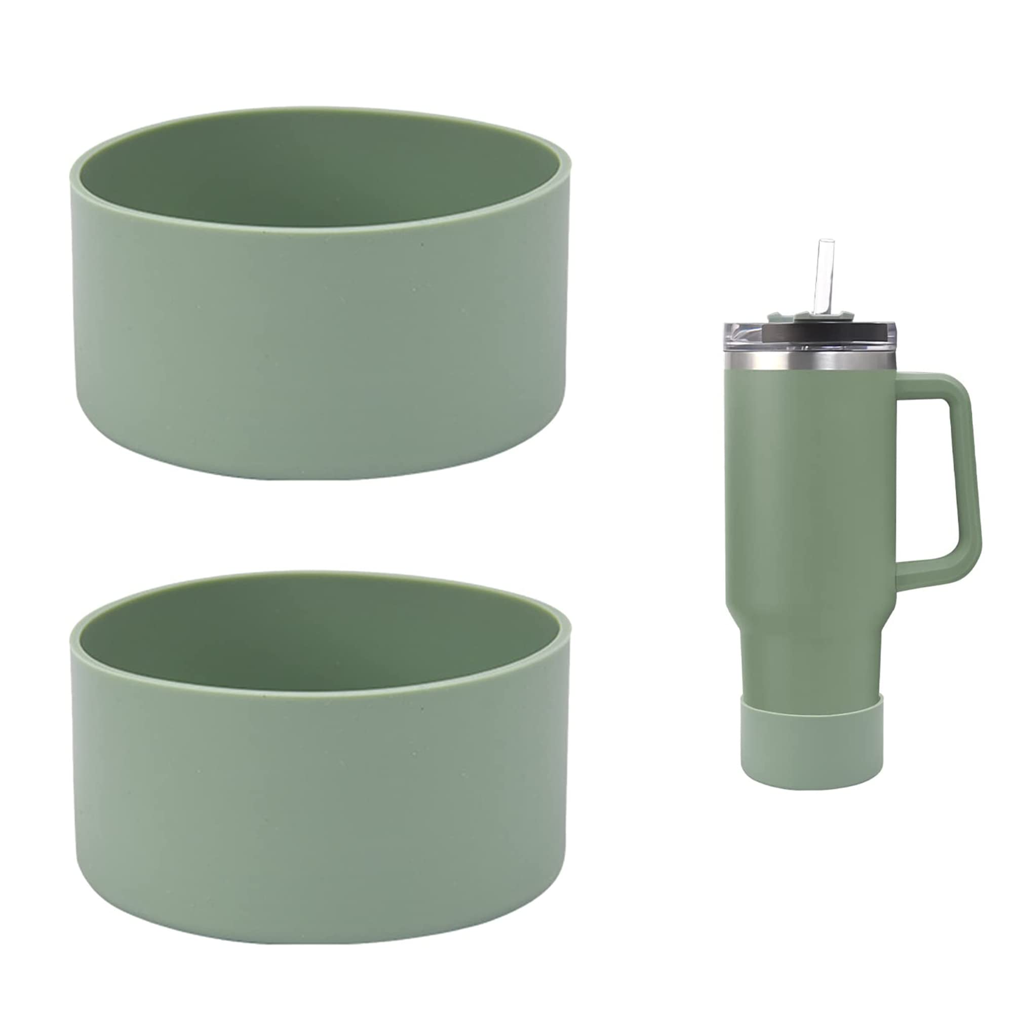 WILLFAN Protector Boot,Reduces Noise Protective Silicone Water Bottle Bottom Sleeve Compatible with Stanley Quencher Adventure 40oz & Stanley IceFlow 20oz 30oz(2 Packs) (Green)