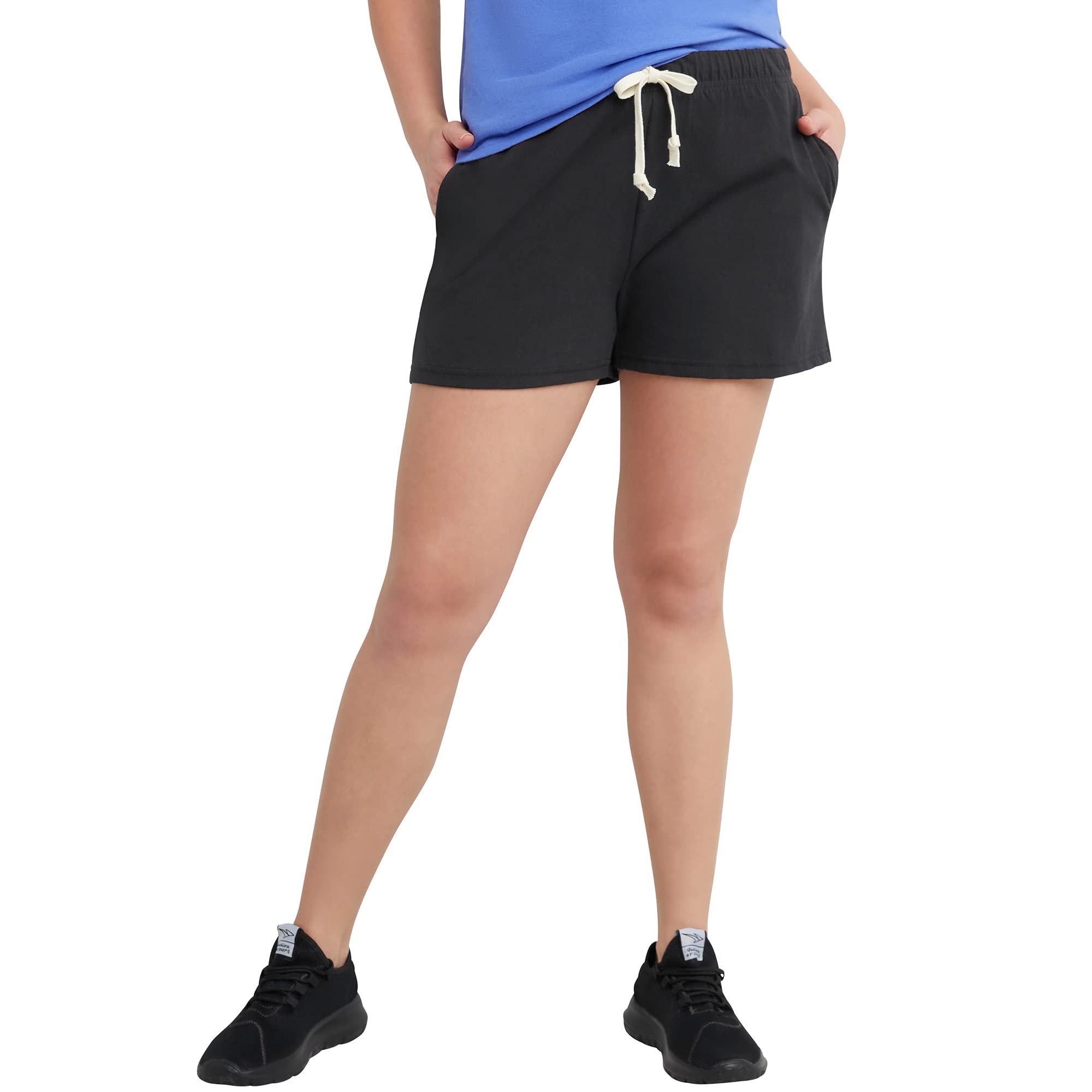 Hanes Comfortblend Essentials Drawstring, Cotton Women, Adjustable Shorts, Black, Medium