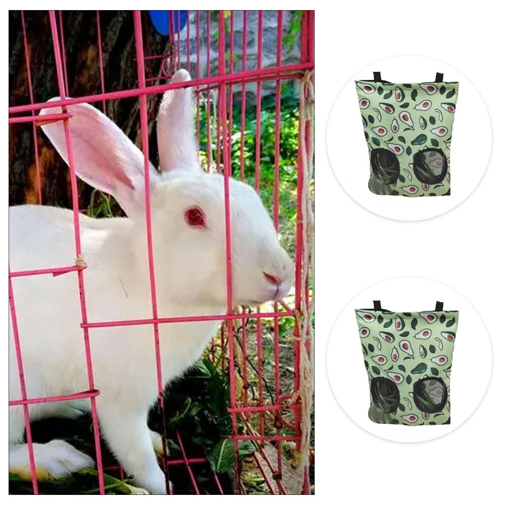 LELEVTXP Pig Guinea Hay Feeder Rabbit Feeder Hanging Rabbit Hay Feeder Bag Foldable Hay Storage Bag for Rabbit Guinea Pig Hamster Chinchilla (Avocado-2 Holes)