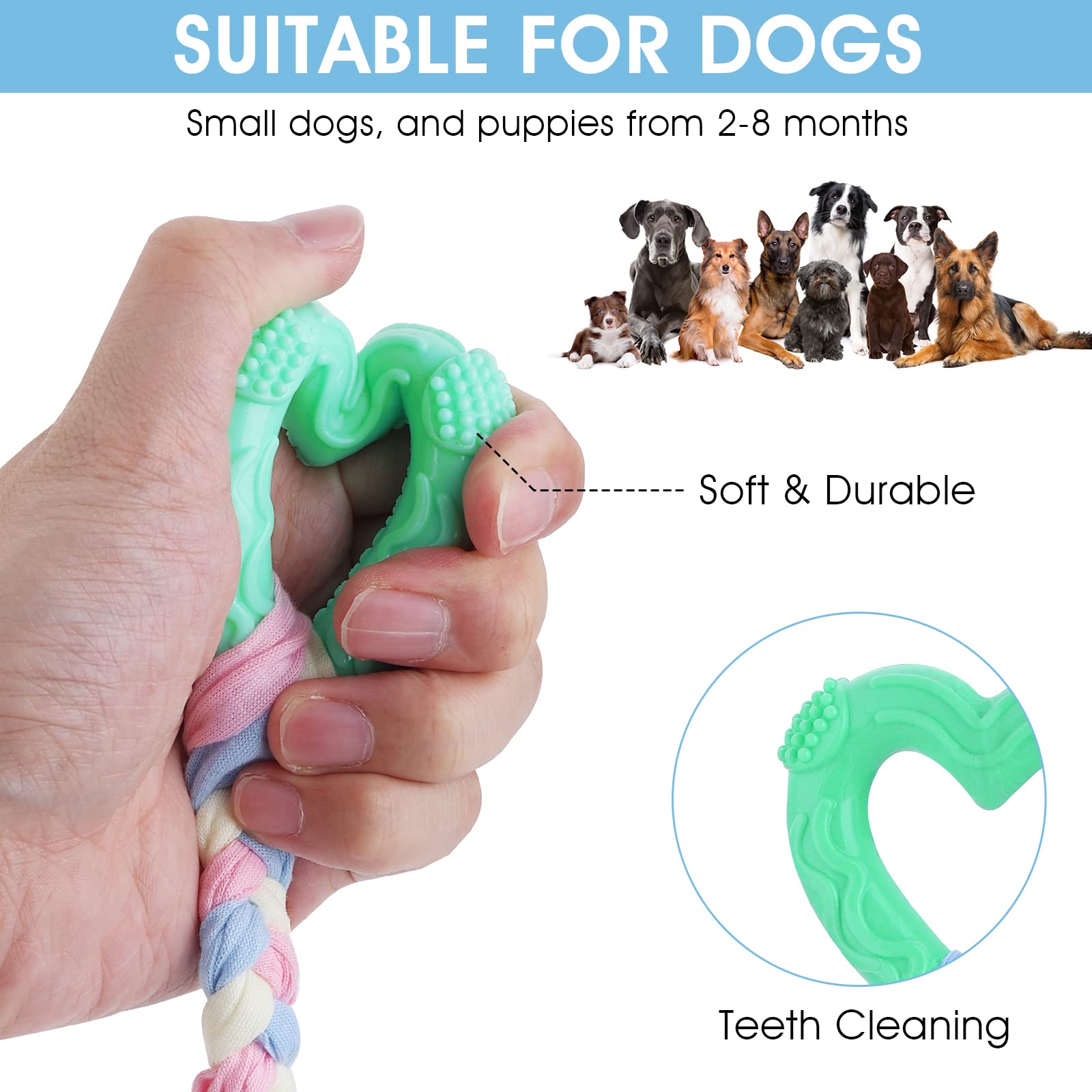 cobee Puppy Toys for Teething Small Dogs, 3 Pcs 360° Deep Clean Small Dog Heart Shaped Chew Ring with Cotton Ropes Interactive Pet Toys for Small Dogs, Oral Teeth Soothes Itching for 2-8 Months Dogs