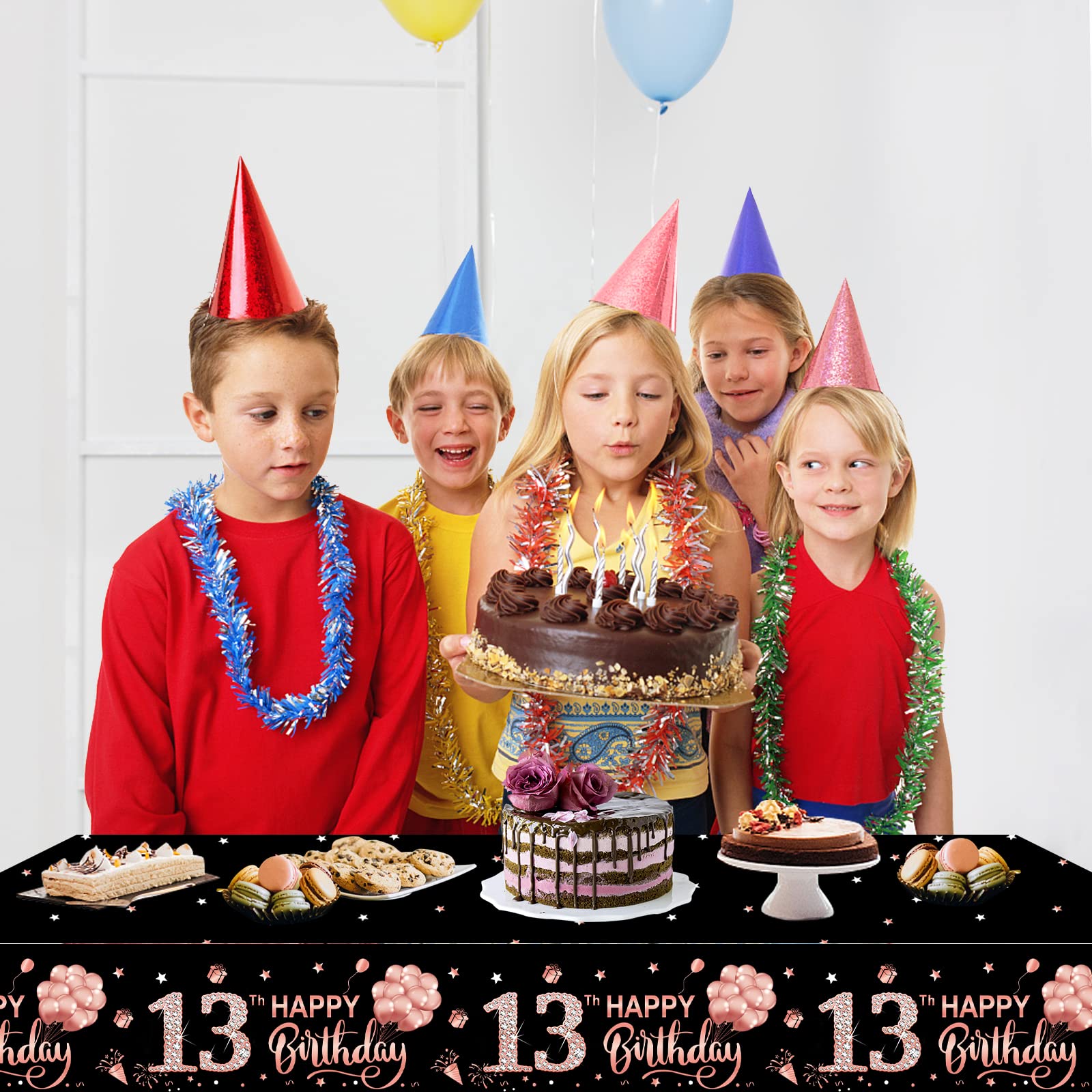 3 Pack 13th Birthday Tablecloth Decorations for Girls，Rose Gold Happy 13 Birthday Table Cover Party Supplies, 13 Years Old Birthday Plastic Disposable Rectangular Table Cloth Decor