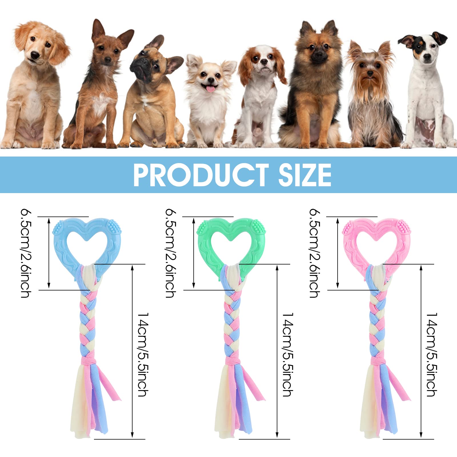 cobee Puppy Toys for Teething Small Dogs, 3 Pcs 360° Deep Clean Small Dog Heart Shaped Chew Ring with Cotton Ropes Interactive Pet Toys for Small Dogs, Oral Teeth Soothes Itching for 2-8 Months Dogs