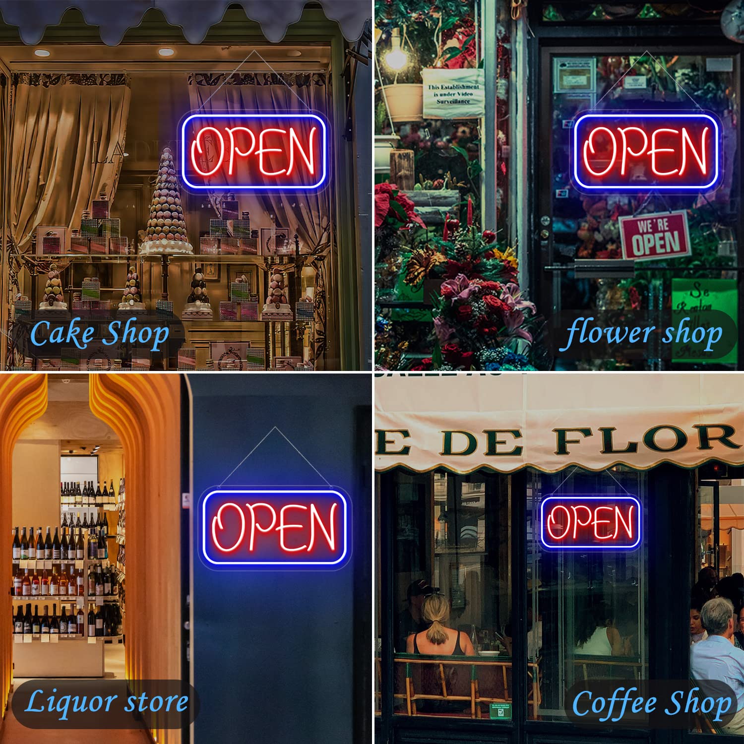 Neon Open Sign, Open Signs for Business, 16.5"x 8.4" Open Sign Led, Open Signs for Business Window With Adjustable Brightness, Open Neon Sign, Powered by USB with ON/OFF Switch