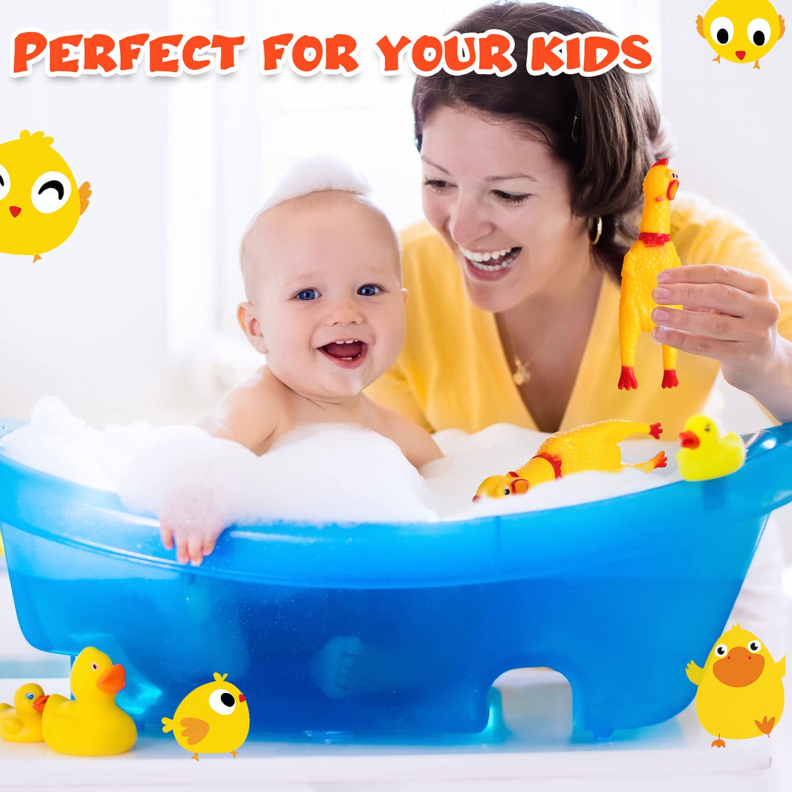 Honoson 50 Pcs Rubber Chickens Squeak Screaming Chicken Novelty Bulk Dog Toys for Pets Dogs Adults, 6.3 Inch(Yellow)