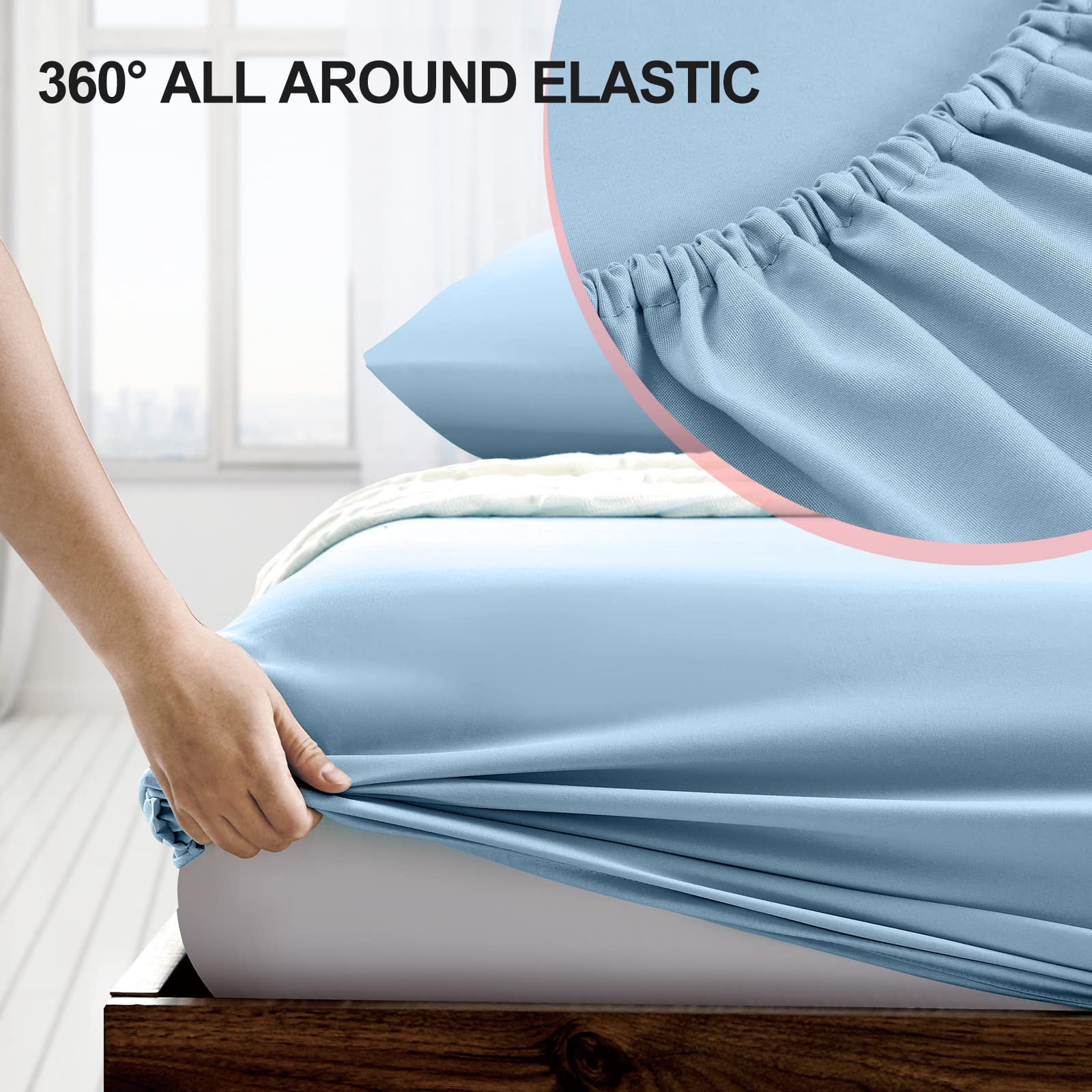 FreshCulture Full Fitted Sheet Only - Hotel Quality Fitted Sheet Full Size - Ultra Soft & Breathable - Brushed Microfiber - Deep Pocket - Cooling Fitted Sheets for Full Size Bed (Light Blue)