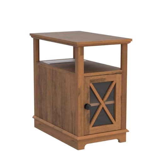 NBBOTBOT End Table with Charging Station, Side Table with USB Ports and Outlets, Nightstand with Adjustable Shelves, Narrow Side Table with Storage Cabinet for Living Room, Bedroom, Brown