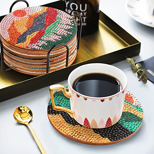 BABORUI 8Pcs Landscape Diamond Art Coasters, Small Diamond Art Kits for Adults Beginners, Diamond Art Kits for Boho House Decor