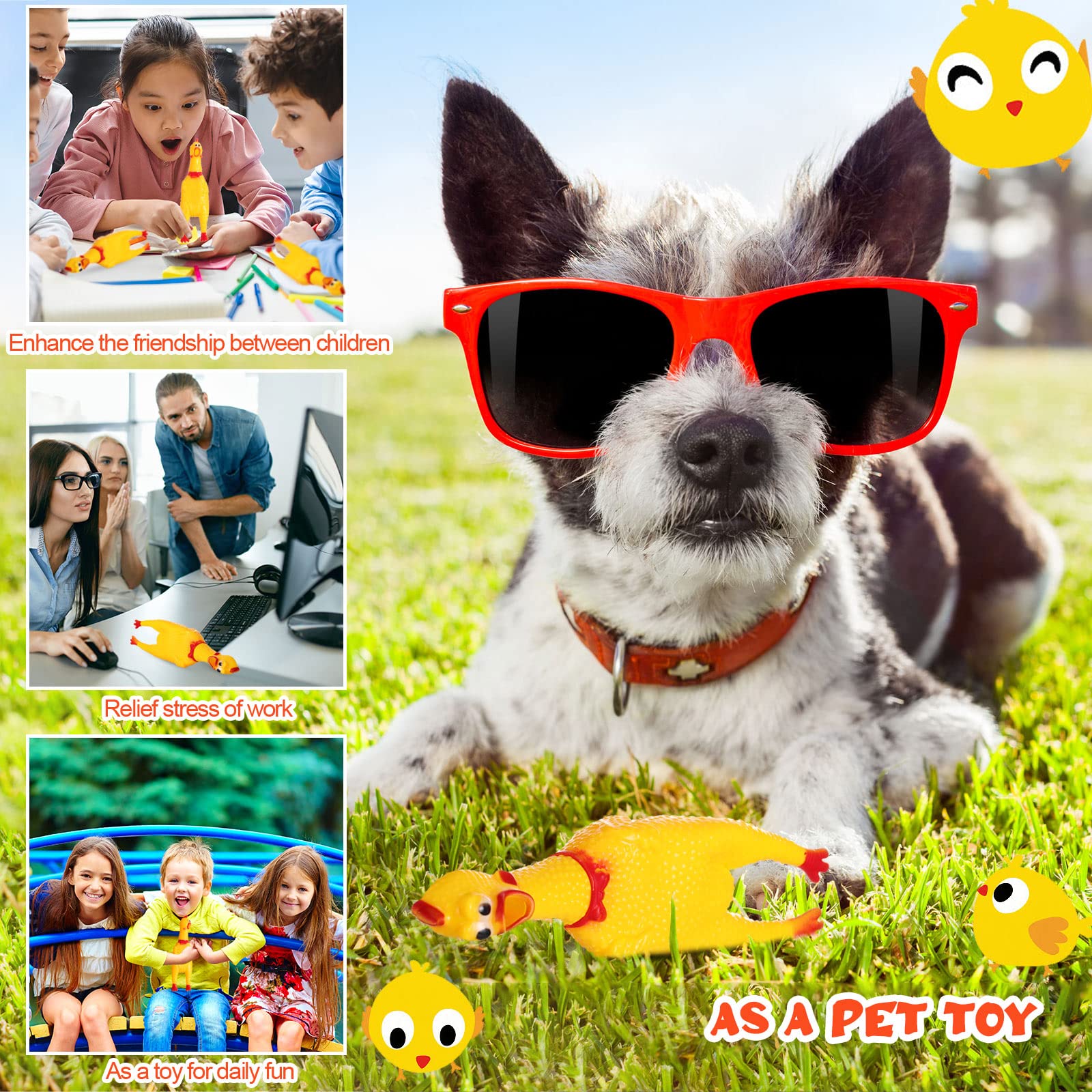 Honoson 50 Pcs Rubber Chickens Squeak Screaming Chicken Novelty Bulk Dog Toys for Pets Dogs Adults, 6.3 Inch(Yellow)