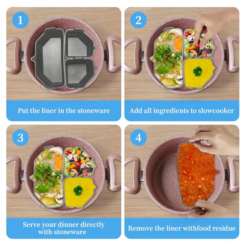 Slow Cooker Liners Divider, Crock Pot Liners Divider Insert Reusable Silicone Cooking Liner Dishwasher Safe, Fit 4QT to 5QT for Slow Cooker Crockpot, Grey