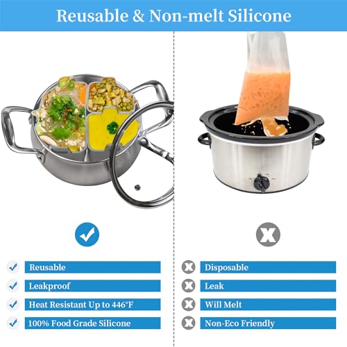Slow Cooker Liners Divider, Crock Pot Liners Divider Insert Reusable Silicone Cooking Liner Dishwasher Safe, Fit 4QT to 5QT for Slow Cooker Crockpot, Grey