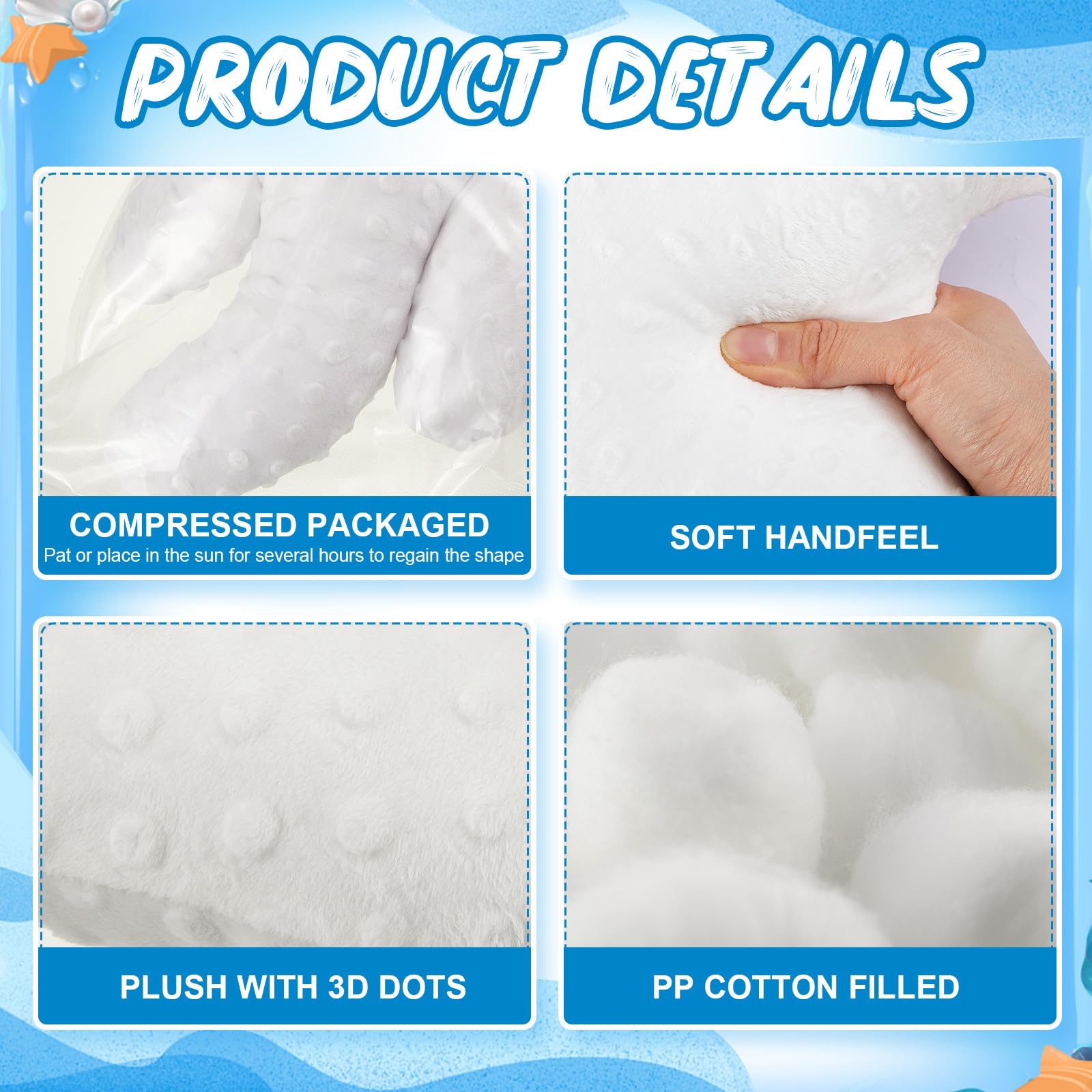 2 Pcs Starfish Pillow Cute Beach Pillow 20'' Star Fish Shaped Throw Pillows Plush Beach Room Decor Decorative Ocean Star Stuffed Toy Animal Plush Cushion for Bedroom Living Room (White,Blue)