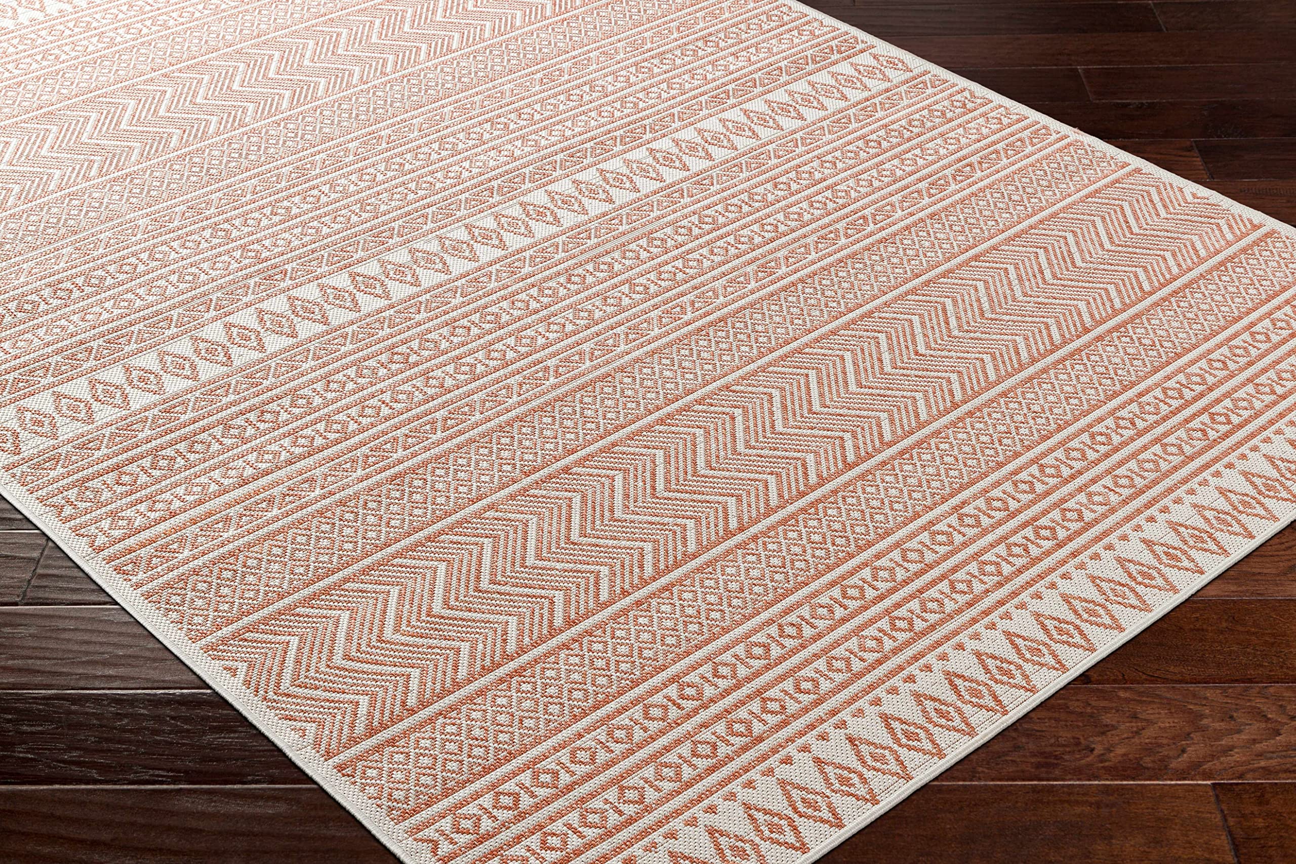 Hauteloom Howie Hallway, Kitchen Patio Outdoor Runner Rug - Beige, Orange, Brown - 2'7" x 12'