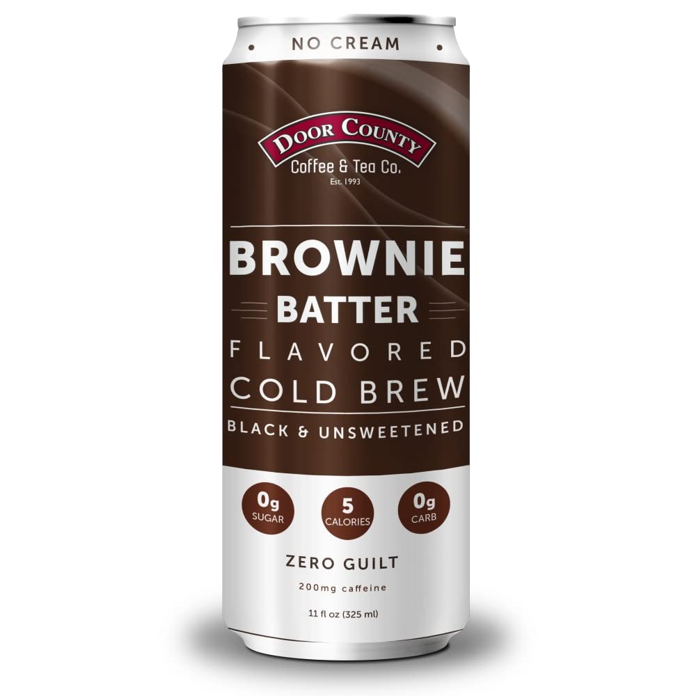 Door County Coffee Variety Pack Flavored Cold Brew – 11 Fl. Oz. 6 Pack – 2 Cinnamon Buns, 2 Brownie Batter, 2 Vanilla Crème Brulee,
