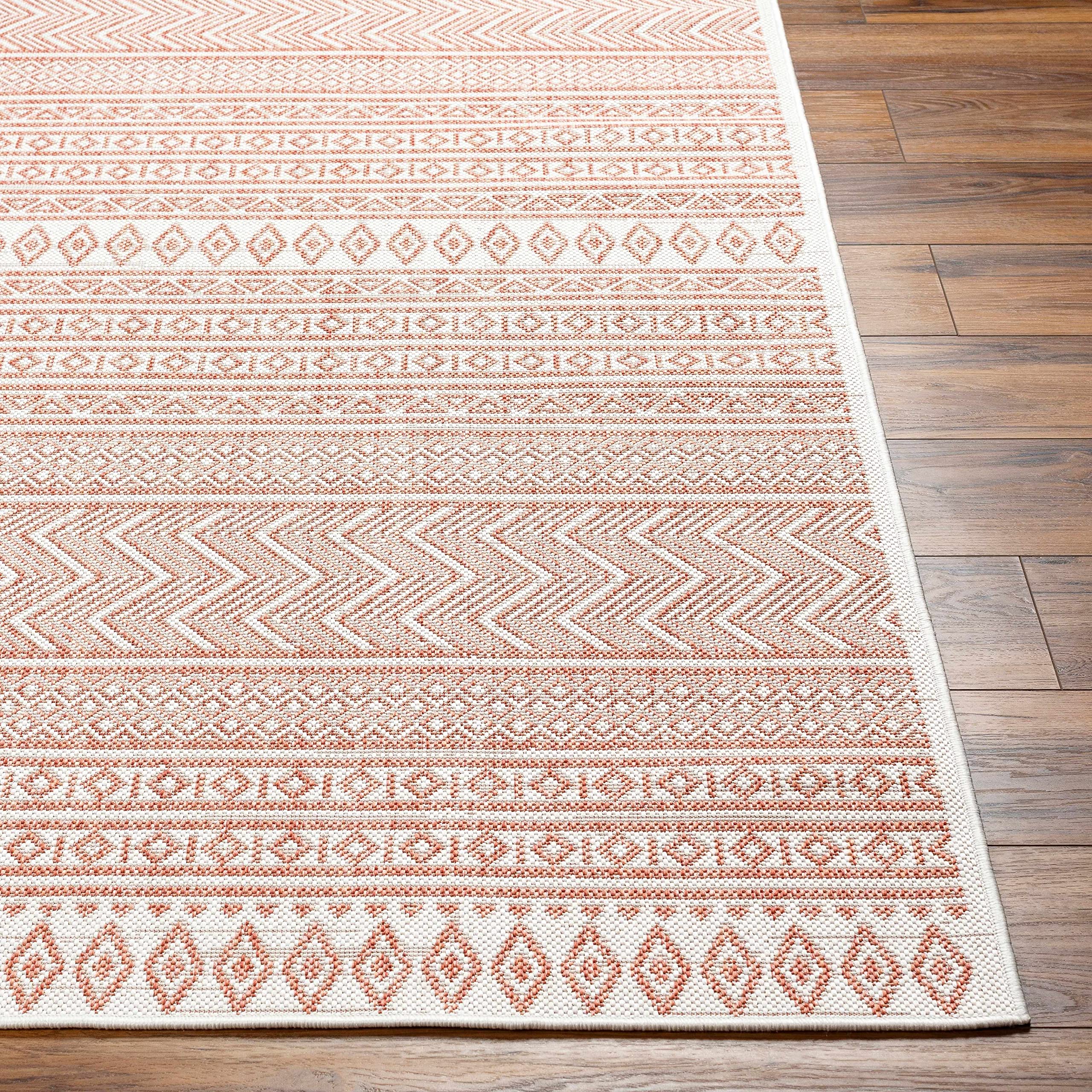 Hauteloom Howie Hallway, Kitchen Patio Outdoor Runner Rug - Beige, Orange, Brown - 2'7" x 12'