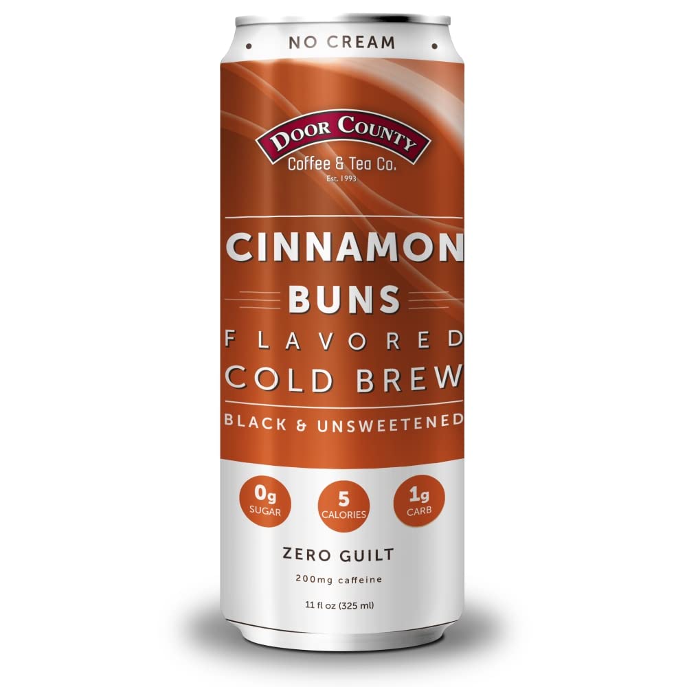 Door County Coffee Variety Pack Flavored Cold Brew – 11 Fl. Oz. 6 Pack – 2 Cinnamon Buns, 2 Brownie Batter, 2 Vanilla Crème Brulee,