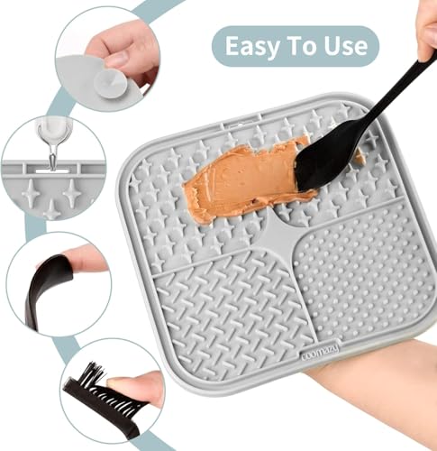 Coomazy Lick Mat for Dog and Cat, Slow Feeder & Non-Slip Design, Boredom and Anxiety Reducer, Suitable for Yogurt, Peanut Butter and Liver Paste, BPA-Free, Non-Toxic, Black, 2-Packs, L