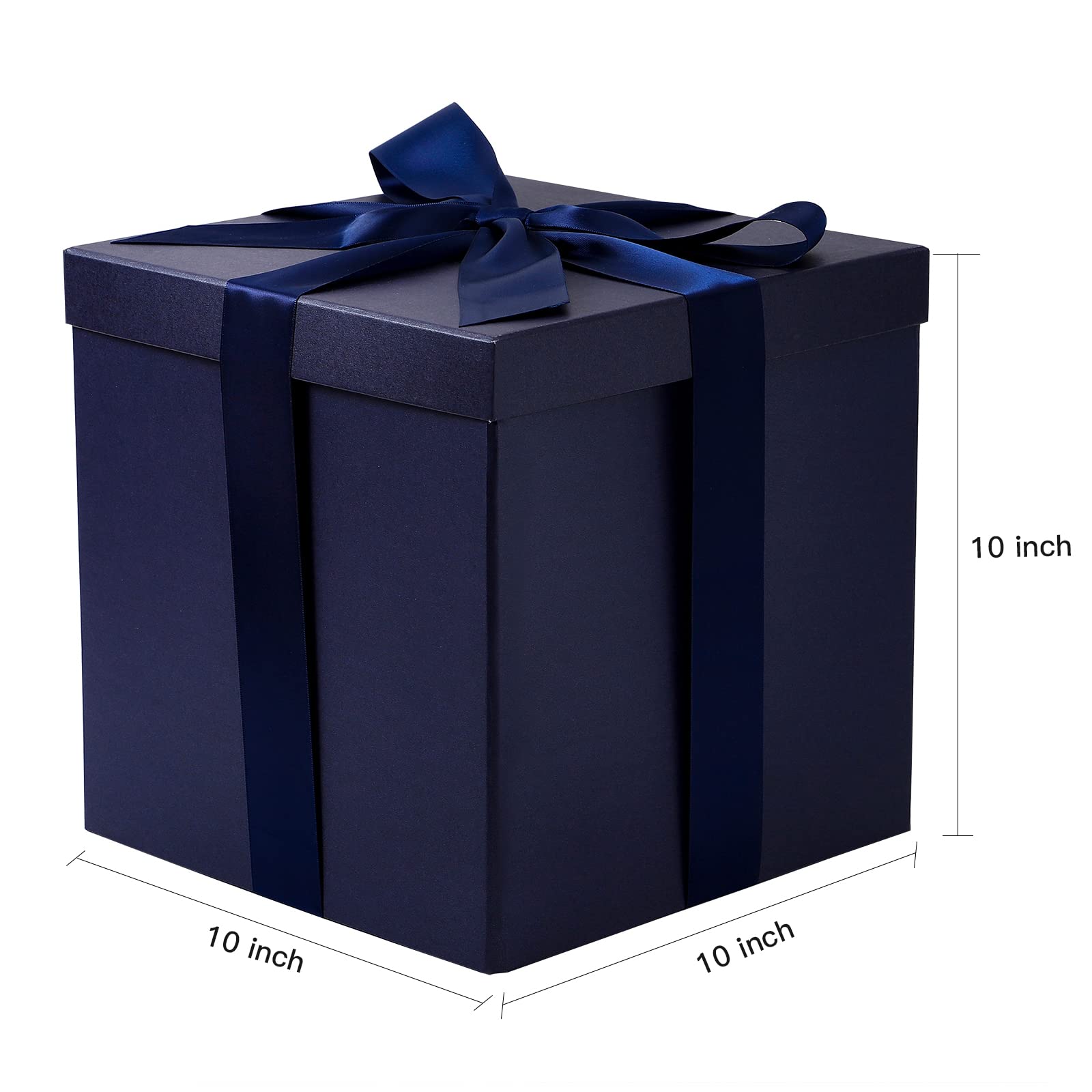 RUSPEPA Medium Birthday Gift Box with Lids, Ribbon and Tissue Paper, Collapsible Gift Box - 1 Pcs, 10x10x10 Inches, Navy Blue