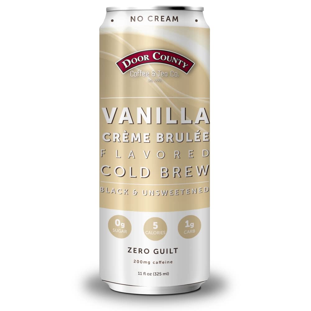 Door County Coffee Variety Pack Flavored Cold Brew – 11 Fl. Oz. 6 Pack – 2 Cinnamon Buns, 2 Brownie Batter, 2 Vanilla Crème Brulee,