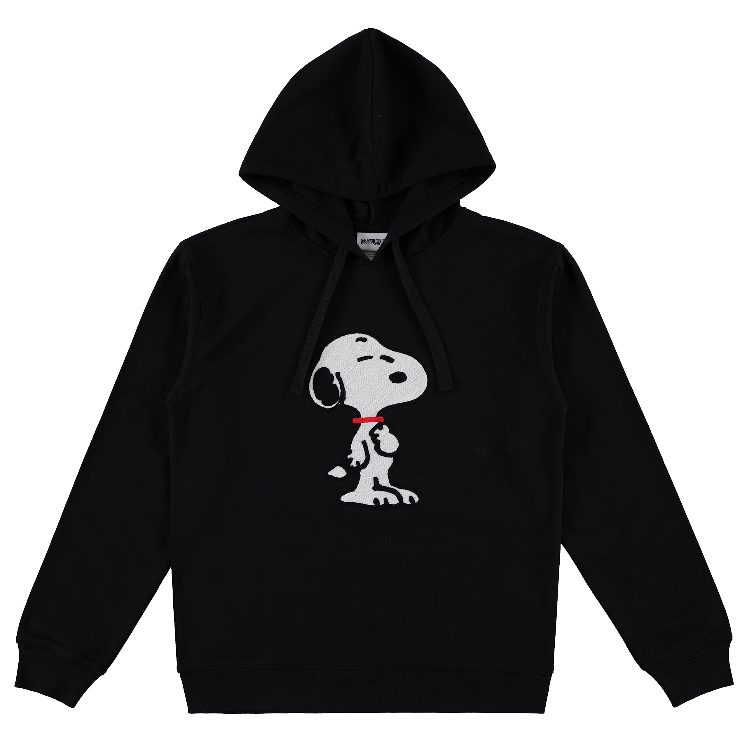 Peanuts Ladies Snoopy Fashion Hoodie - Ladies Classic Snoopy Fleece Sweatshirt Crochet Patch Sweatshirt (Black, Large)