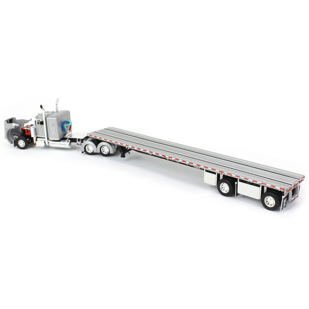 DCP 1/64 Silver & Black Peterbilt 359 36" Flattop Sleeper w/ 53' Wilson Roadbrute Flatbed Trailer 60-1540