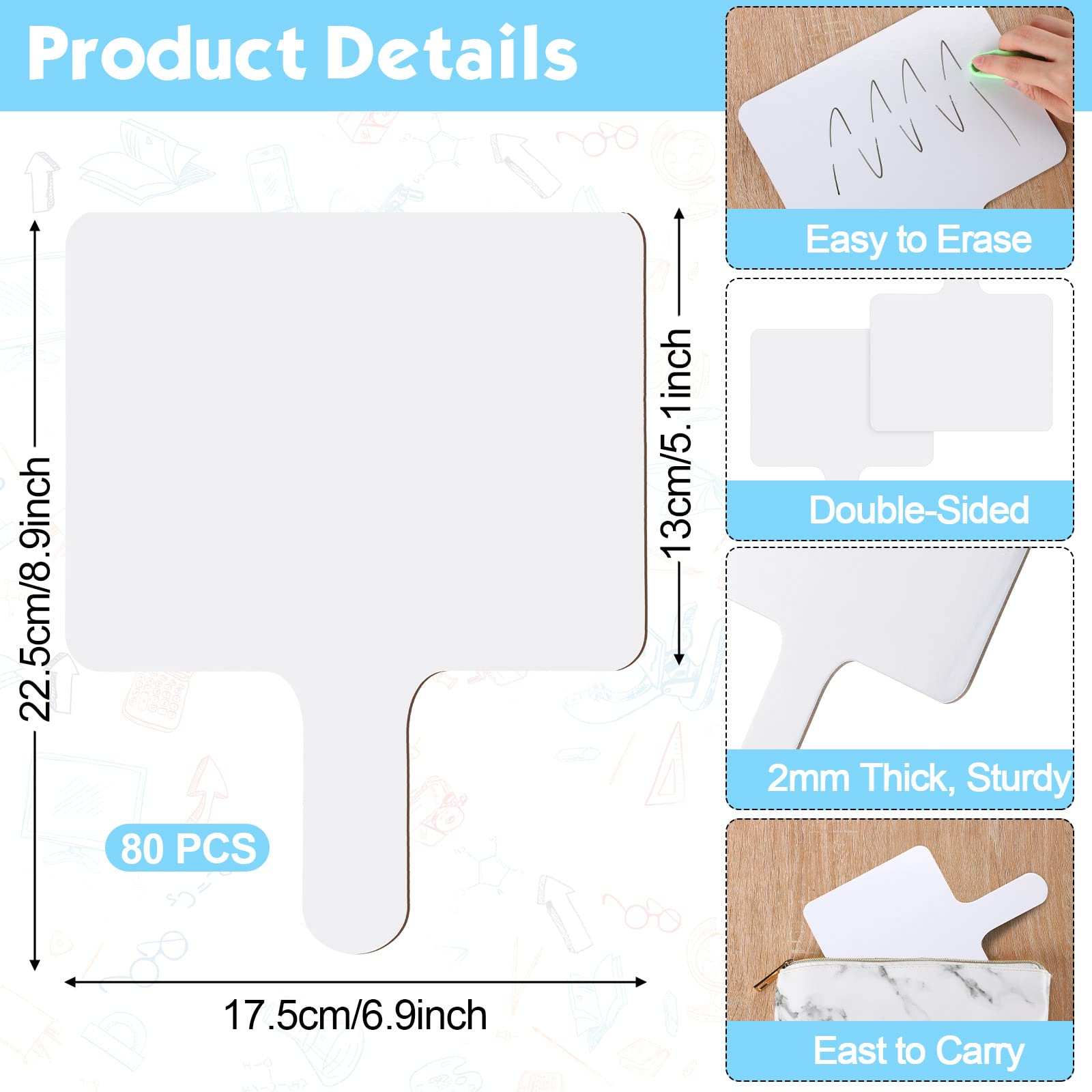 Sherr Dry Erase Answer Paddle Double Side Small White Boards Fan Blanks Auction Paddles Handheld Whiteboard for Classroom Students Kids Bidding Voting Scoring Activities(80 Pcs)