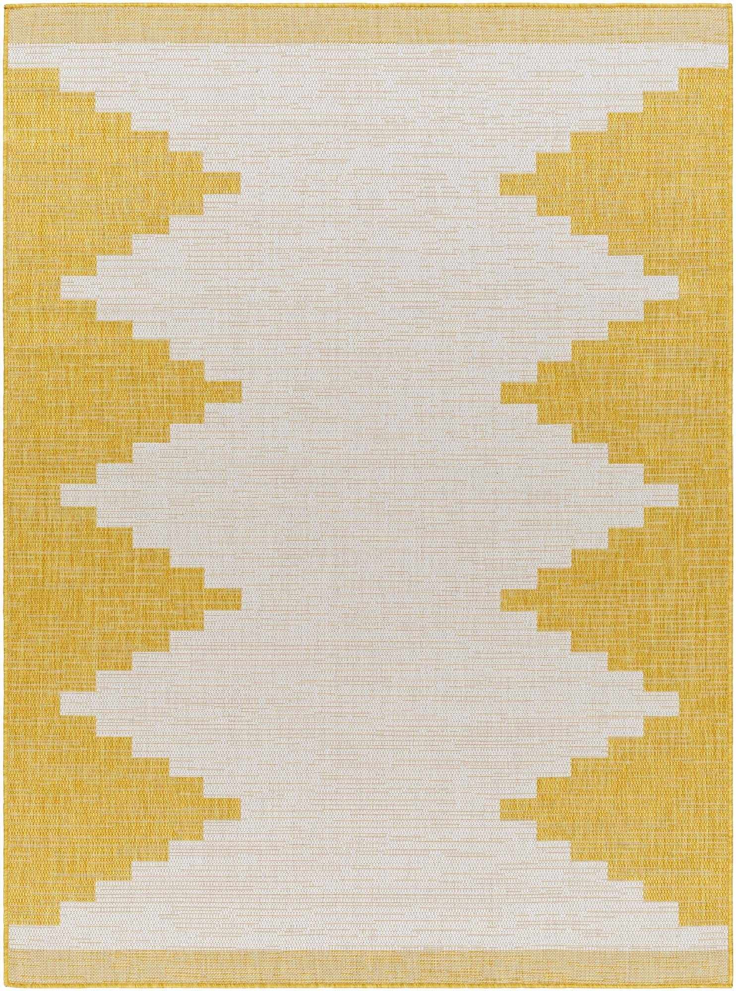 Hauteloom Djugun Outdoor Runner Rug - Outside Porch Patio Rug Carpet - Waterproof Rug - Geometric - Yellow, Off White, White, Cream, Bone - 2'7" x 12'