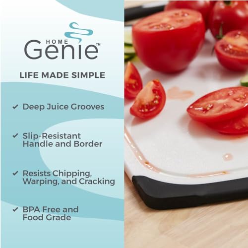 Home Genie 100% BPA-Free Reversible Cutting Board Set of 3, Dishwasher Safe, Slip Resistant Handle Border, Juice Grooves, Durable Large Plastic Chopping Boards for Kitchen, Cooking Food, Pitch Black