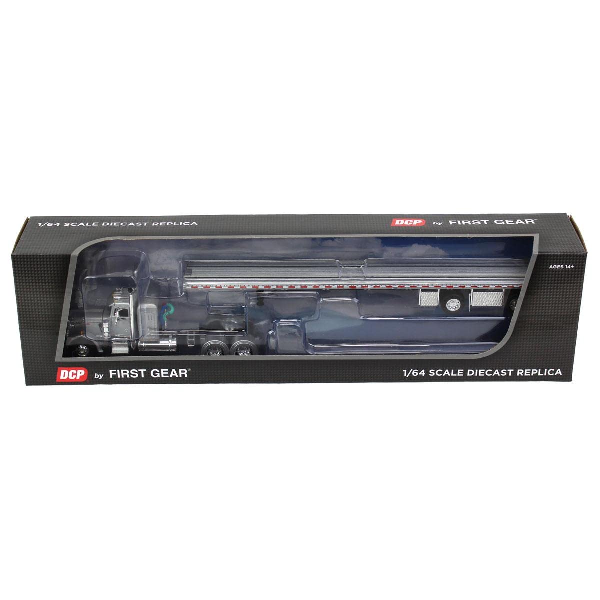 DCP 1/64 Silver & Black Peterbilt 359 36" Flattop Sleeper w/ 53' Wilson Roadbrute Flatbed Trailer 60-1540