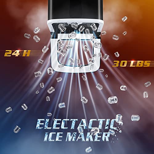 Ice Maker Countertop, Efficient Easy Carry Ice Machine,30Lbs/Day,Ideal for Restaurant, Bars, Home and Offices, Includes Scoop