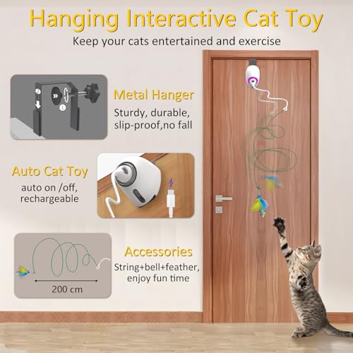 umosis Hanging Cat Toy, Automatic Teaser Cat String Toy, Electronic Interactive Kitten Mental Physical Exercise Cat Toys for Indoor Cats, Rechargeable