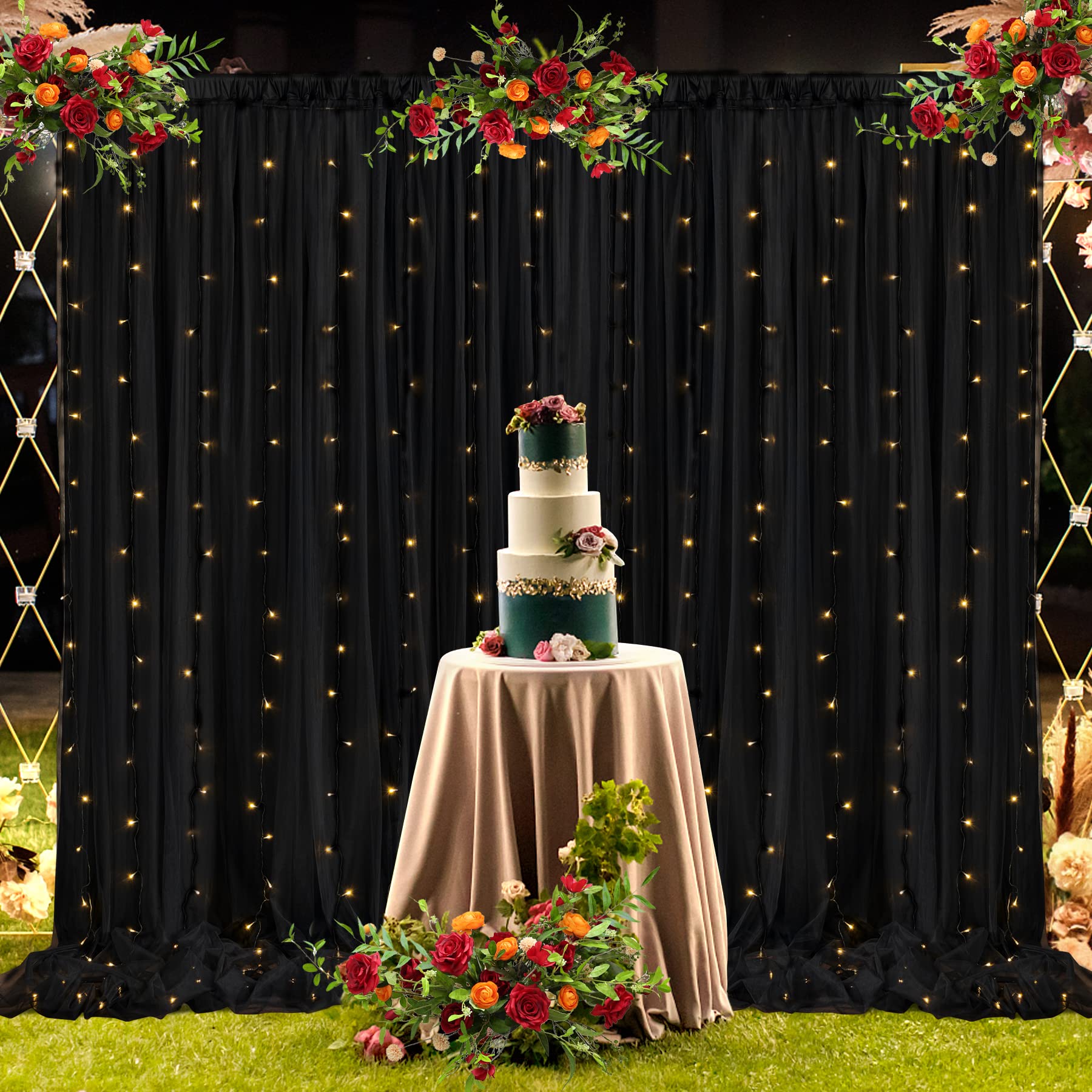 20ft×10ft Black Tulle Backdrop Curtains for Parties 4 Panels 5ft×10ft Dual Layer Black Tulle Drapes for Backdrop Curtains for Baby Party Birthday Wedding Home Decor