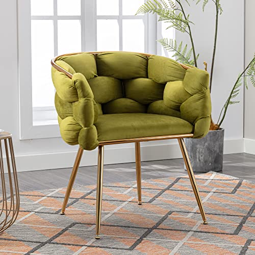 Kakotito Luxury Handmade Accent Chair with Gold Legs, Modern Velvet Armchair for Living Room and Bedroom, Silla de Acento (Green)