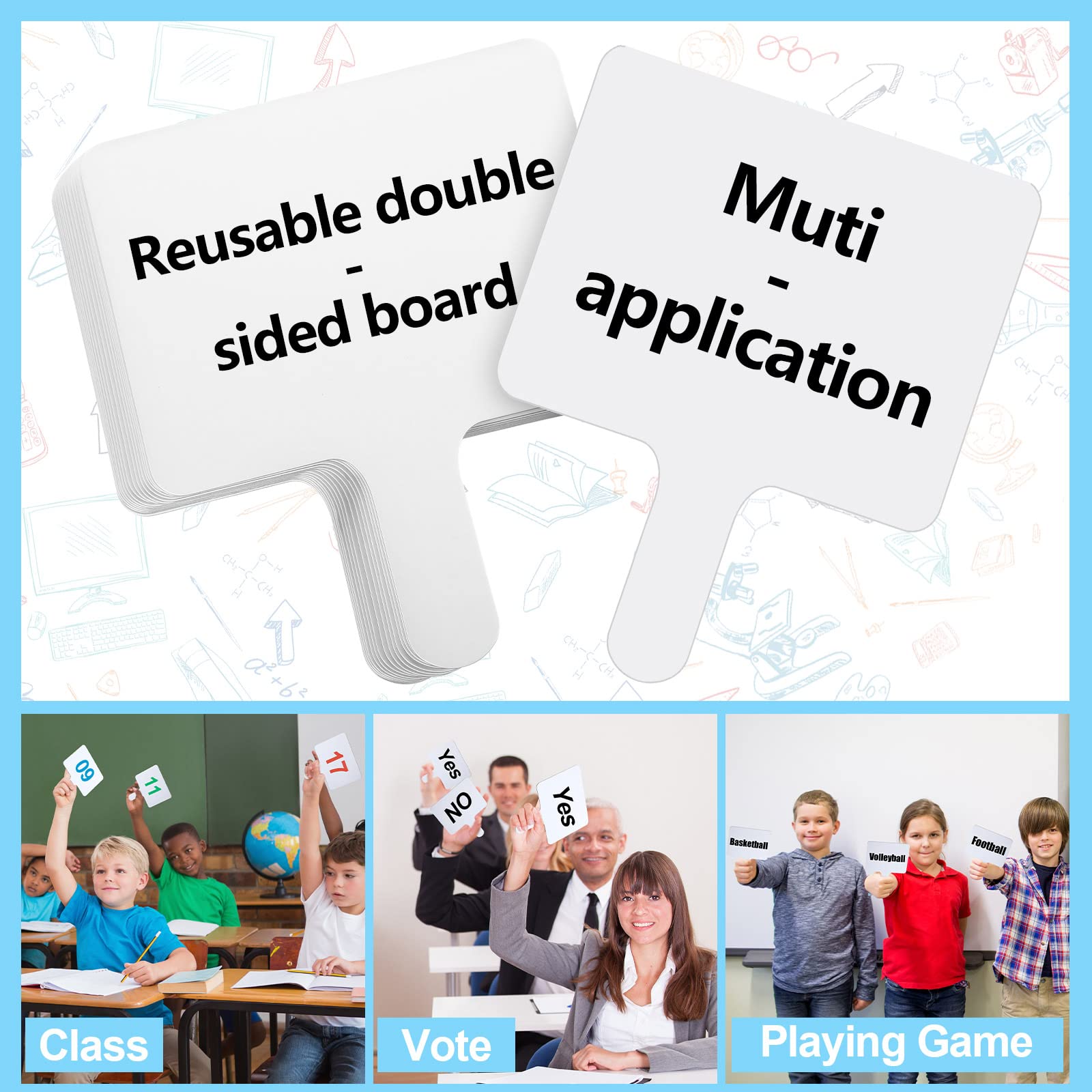 Sherr Dry Erase Answer Paddle Double Side Small White Boards Fan Blanks Auction Paddles Handheld Whiteboard for Classroom Students Kids Bidding Voting Scoring Activities(80 Pcs)