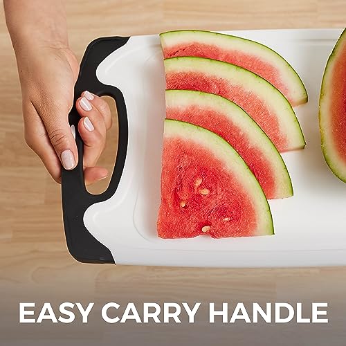 Home Genie 100% BPA-Free Reversible Cutting Board Set of 3, Dishwasher Safe, Slip Resistant Handle Border, Juice Grooves, Durable Large Plastic Chopping Boards for Kitchen, Cooking Food, Pitch Black