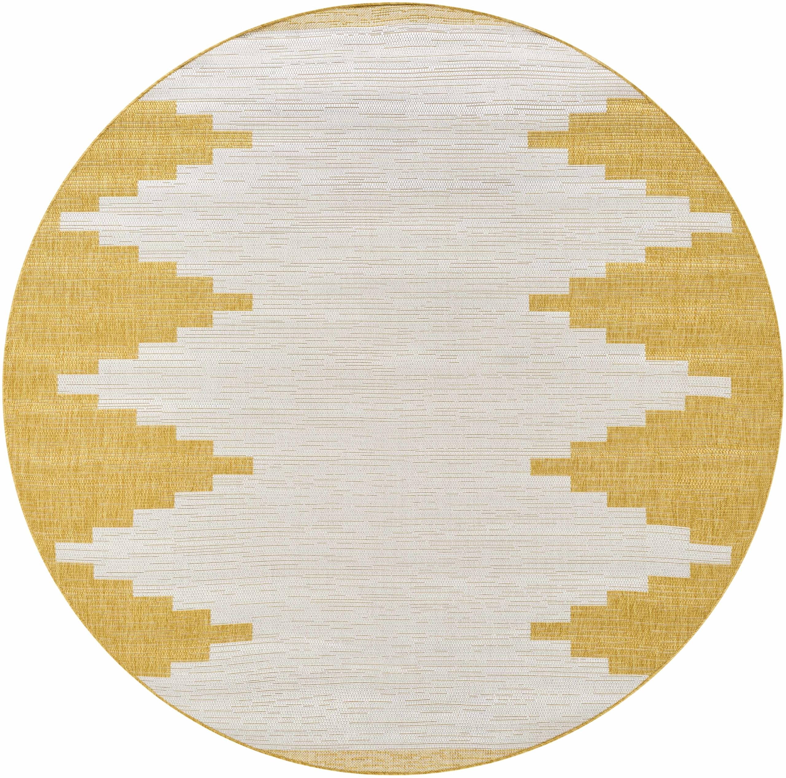 Hauteloom Djugun Outdoor Runner Rug - Outside Porch Patio Rug Carpet - Waterproof Rug - Geometric - Yellow, Off White, White, Cream, Bone - 2'7" x 12'