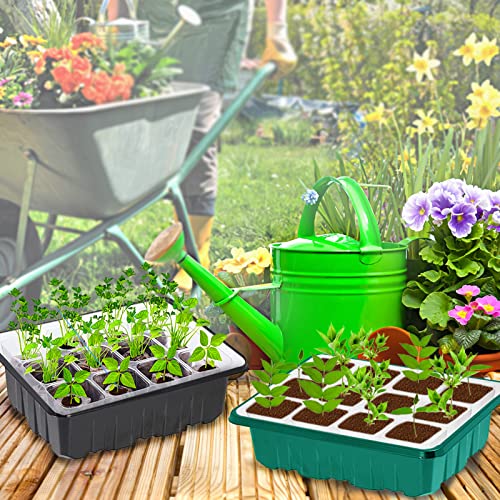 5 Pack Seed Starter Tray with Grow Light, Reusable Seedling Starter Kit with Air Vent Humidity Dome, 60-Cells Drain Hole Tray for Greenhouse Plant Seed Growing Germination Propagator (Black)