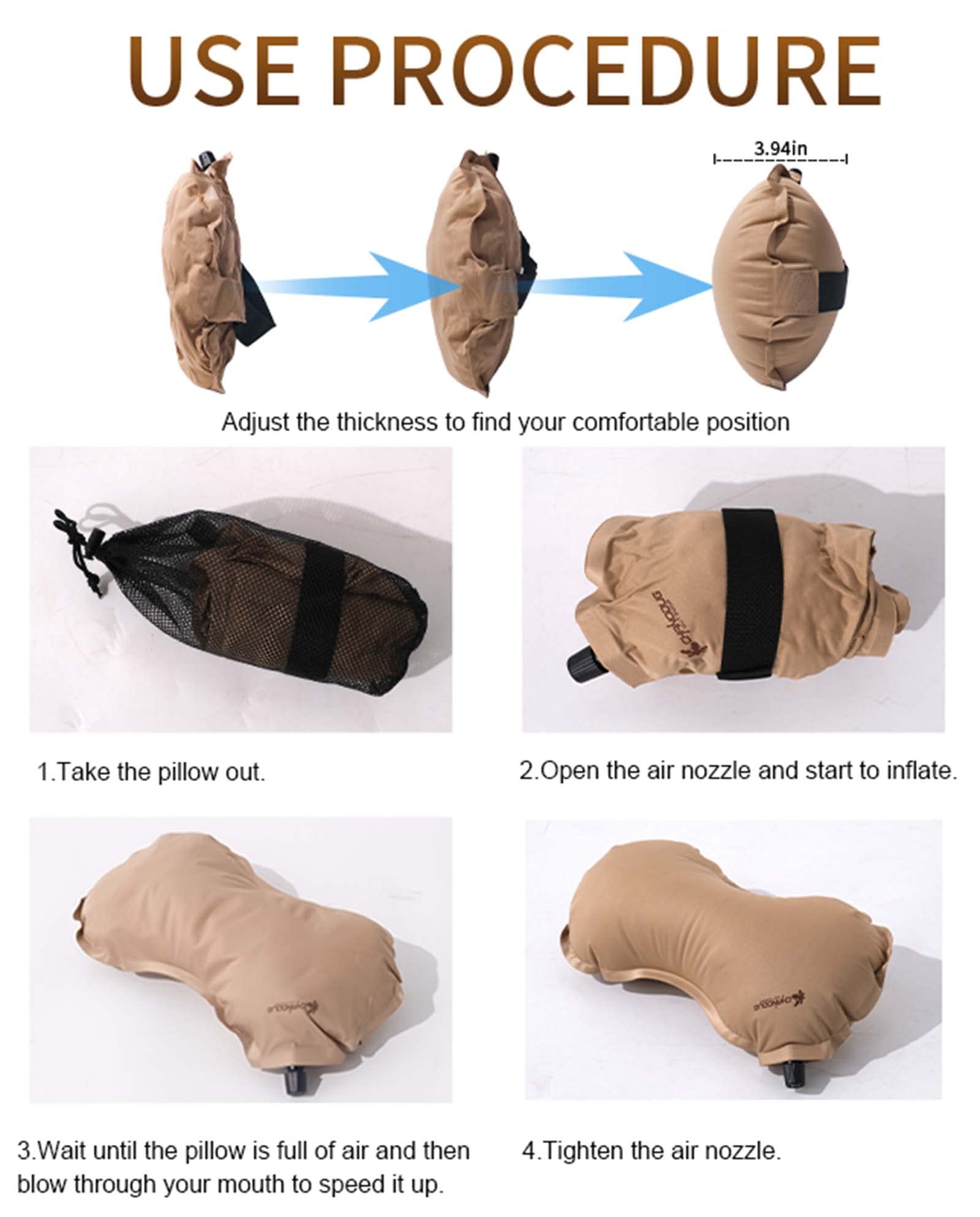 CHANODUG Portable Inflatable Lumbar Support Travel Pillow with Memory Foam Insert - Perfect for Lower Back Pain Relief, Comfort and Support While Flying, Driving, Camping (Blue)
