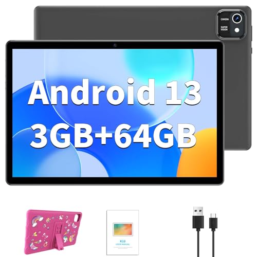 Kids Tablet, Android 13 Tablet, 10 inch 4GB+64GB+512GB Expand, Parental Control, HD Eye-protection Touchscreen Display, 6000mAh Battery, Dual Camera, Bluetooth, WiFi Tableta with Kids Educational APPs