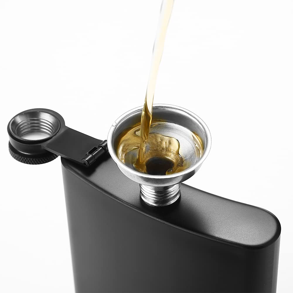 YFS 2 Pack Hip Flasks for Liquor, 8 Oz & 12 Oz Matte Black Stainless Steel Leakproof Flasks with Funnel