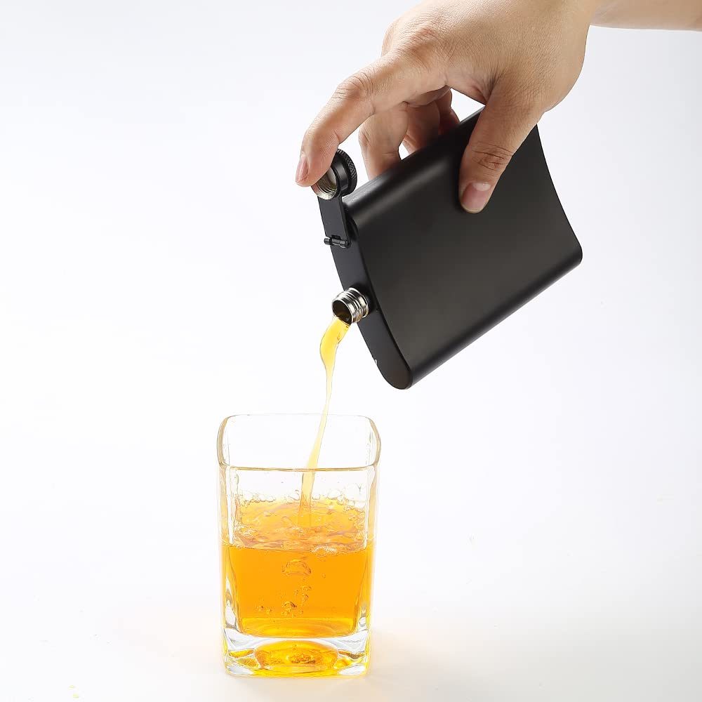 YFS 2 Pack Hip Flasks for Liquor, 8 Oz & 12 Oz Matte Black Stainless Steel Leakproof Flasks with Funnel